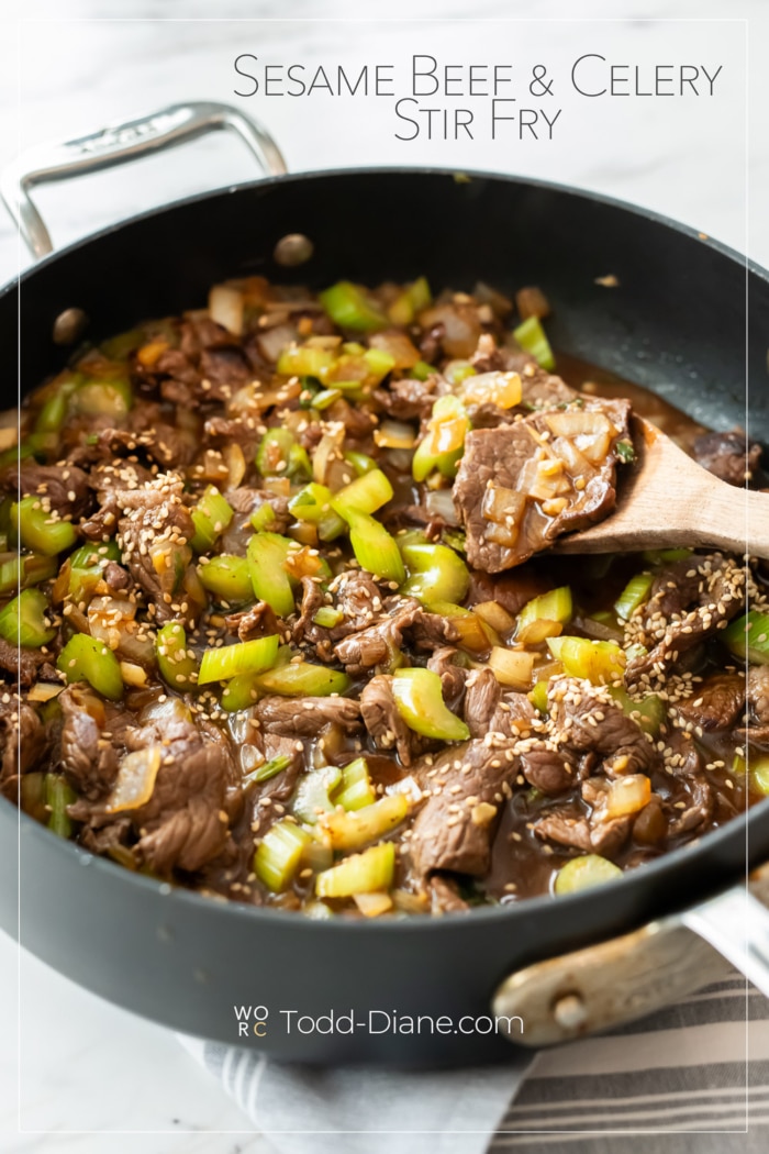 Beef Celery Stir Fry with Sesame Sauce Healthy | White On Rice