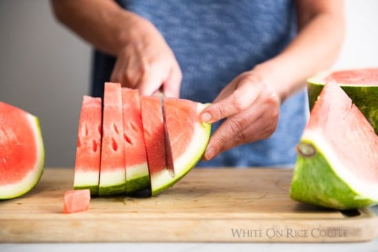How to Cut Watermelon {4 ways} Triangle, Slices, Sticks, Cubes